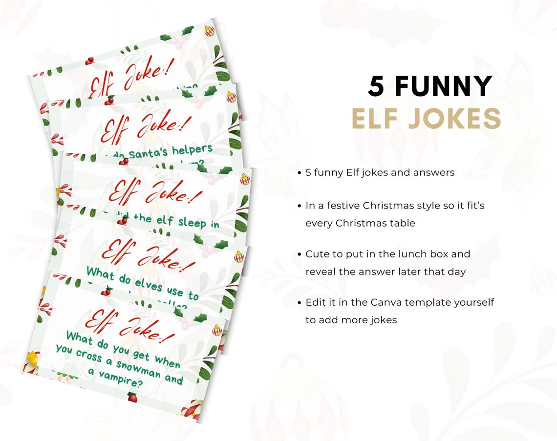Christmas Elf Lunch Box Jokes Printable | Editable Canva Template ...