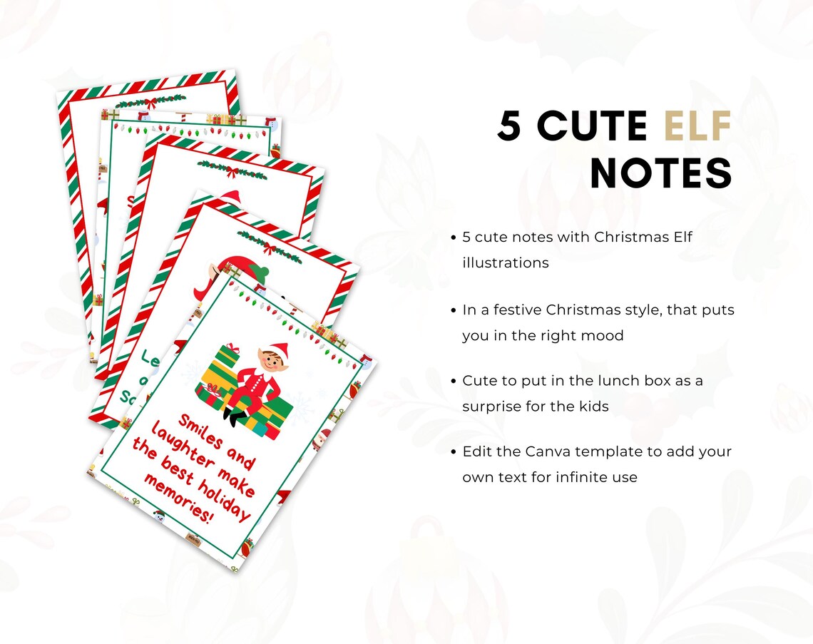 Christmas Elf Lunch Box Notes | Cute Xmas Printable & Editable Canva ...