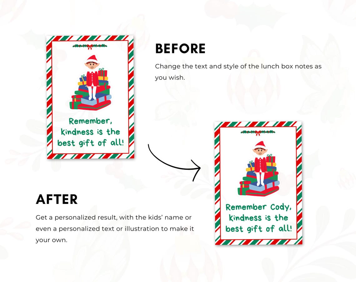 Christmas Elf Lunch Box Notes | Cute Xmas Printable & Editable Canva ...