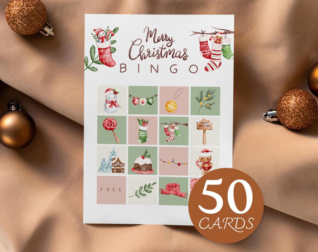 Christmas Bingo 50 Cards With Calling Card & Instructions | Cute ...
