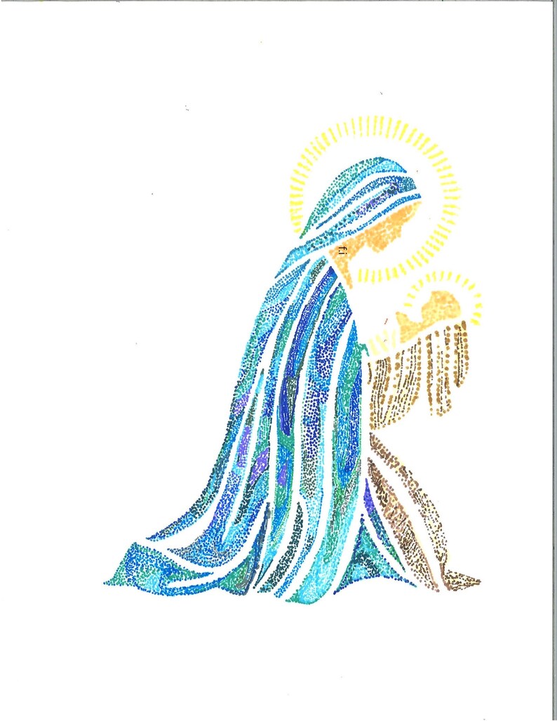 Mother Mary Illustration Custom Religious Portrait Spiritual Artwork ...