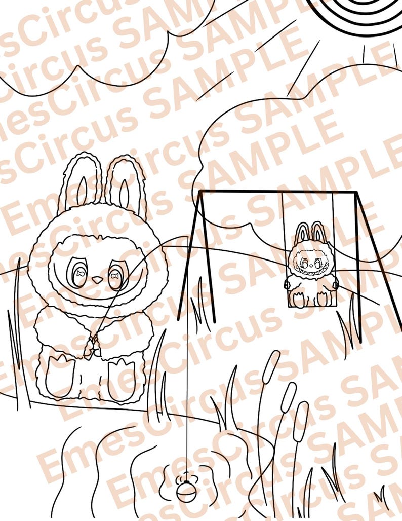 Labubu Coloring Sheet - Printable Labubu Fishing Coloring Page - Summer ...