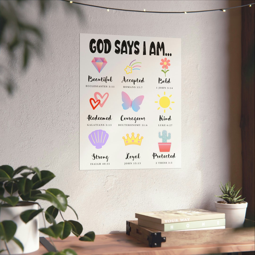 God Says I Am Positive Affirmation Girly Poster - Room Decoration ...