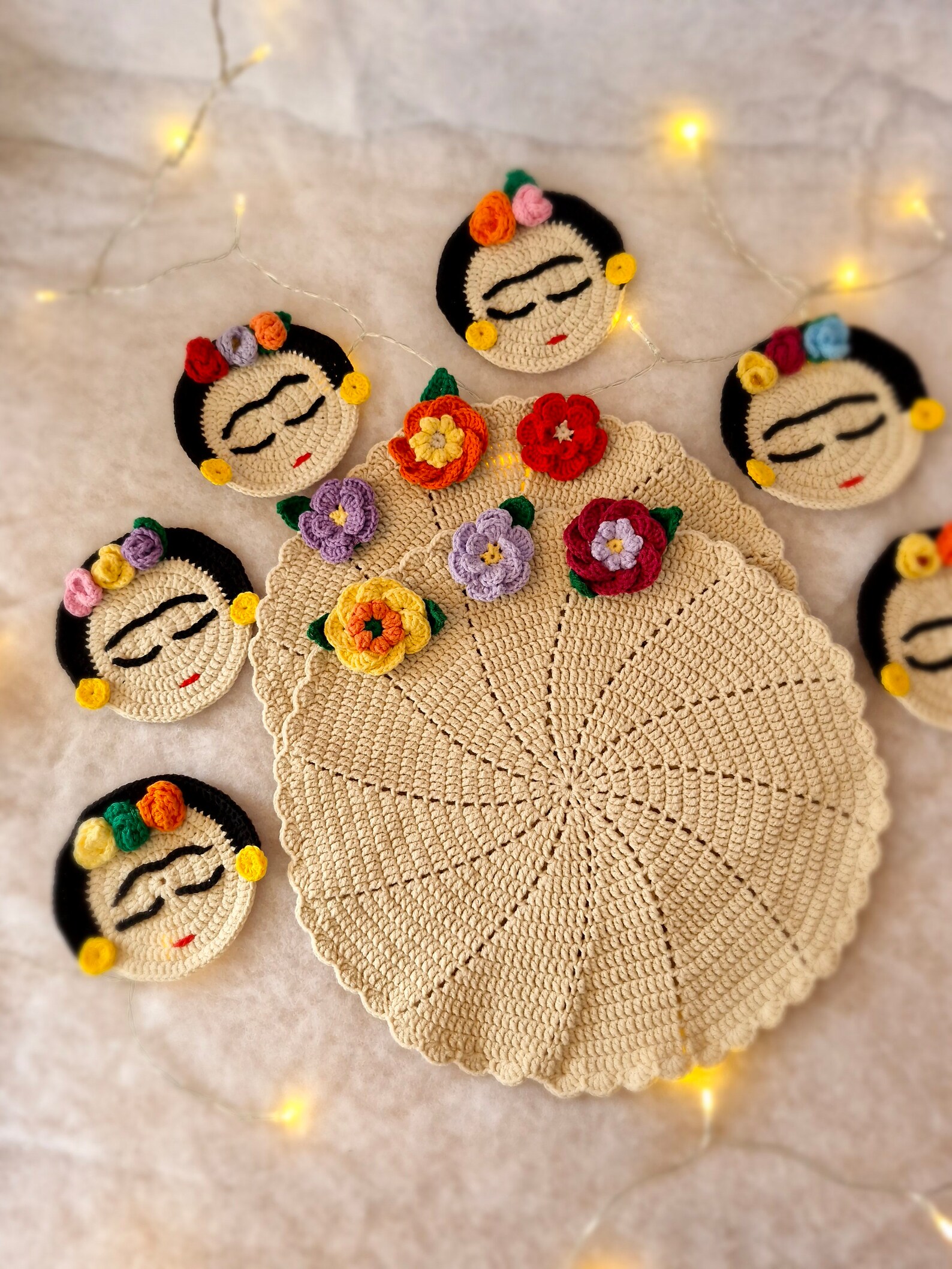 Frida Crochet Coasters and Placemats - Etsy
