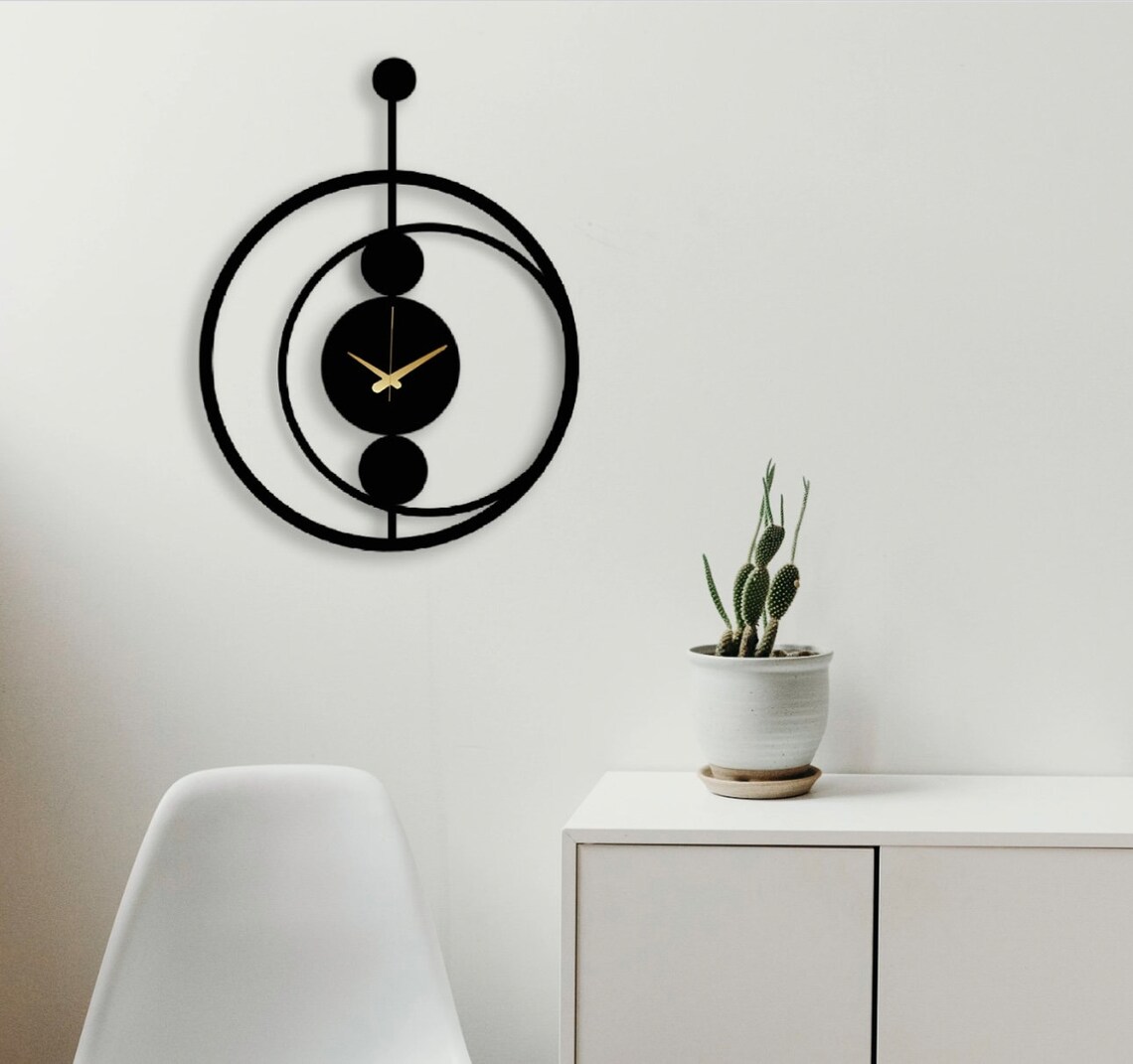 Extra Large Metal Wall Clock, Geometric Black Modern Clock, Round ...