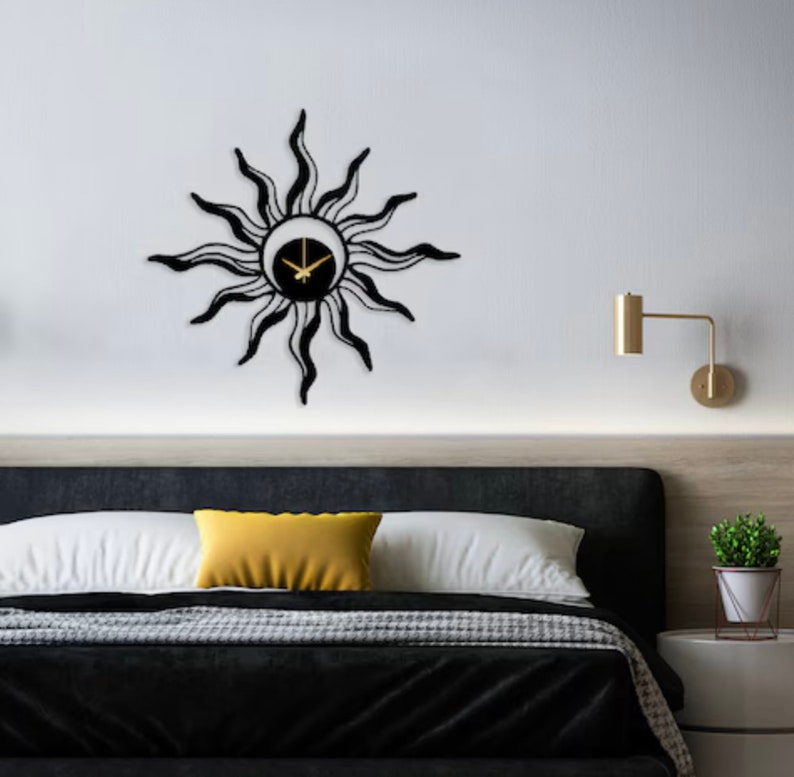 Sun Metal Wall Clock, Boho Sun Clock, Modern Gold Wall Clock, Sunburst ...