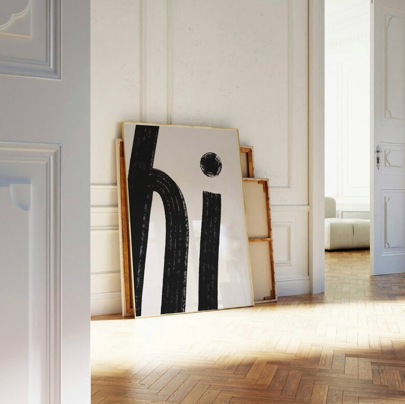 Hi Poster, Hello Print, Minimalist Typography Wall Art, Black and White ...