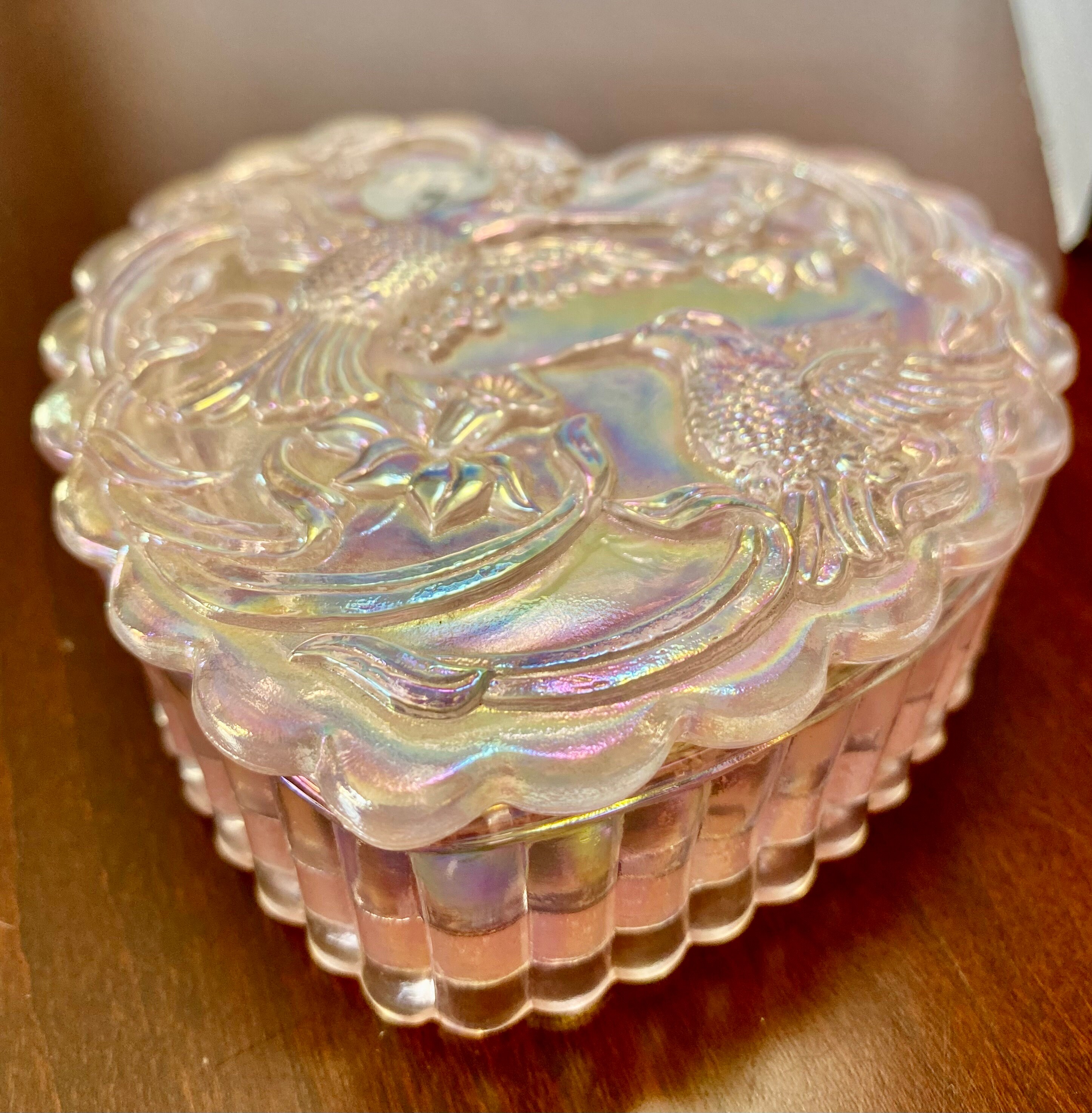 Vintage Fenton Heart Shaped Iridescent Pink Trinket Box - Etsy