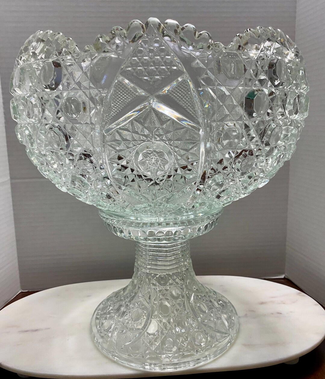 Vintage L E Smith Pressed Glass Punch Bowl and Stand - Etsy