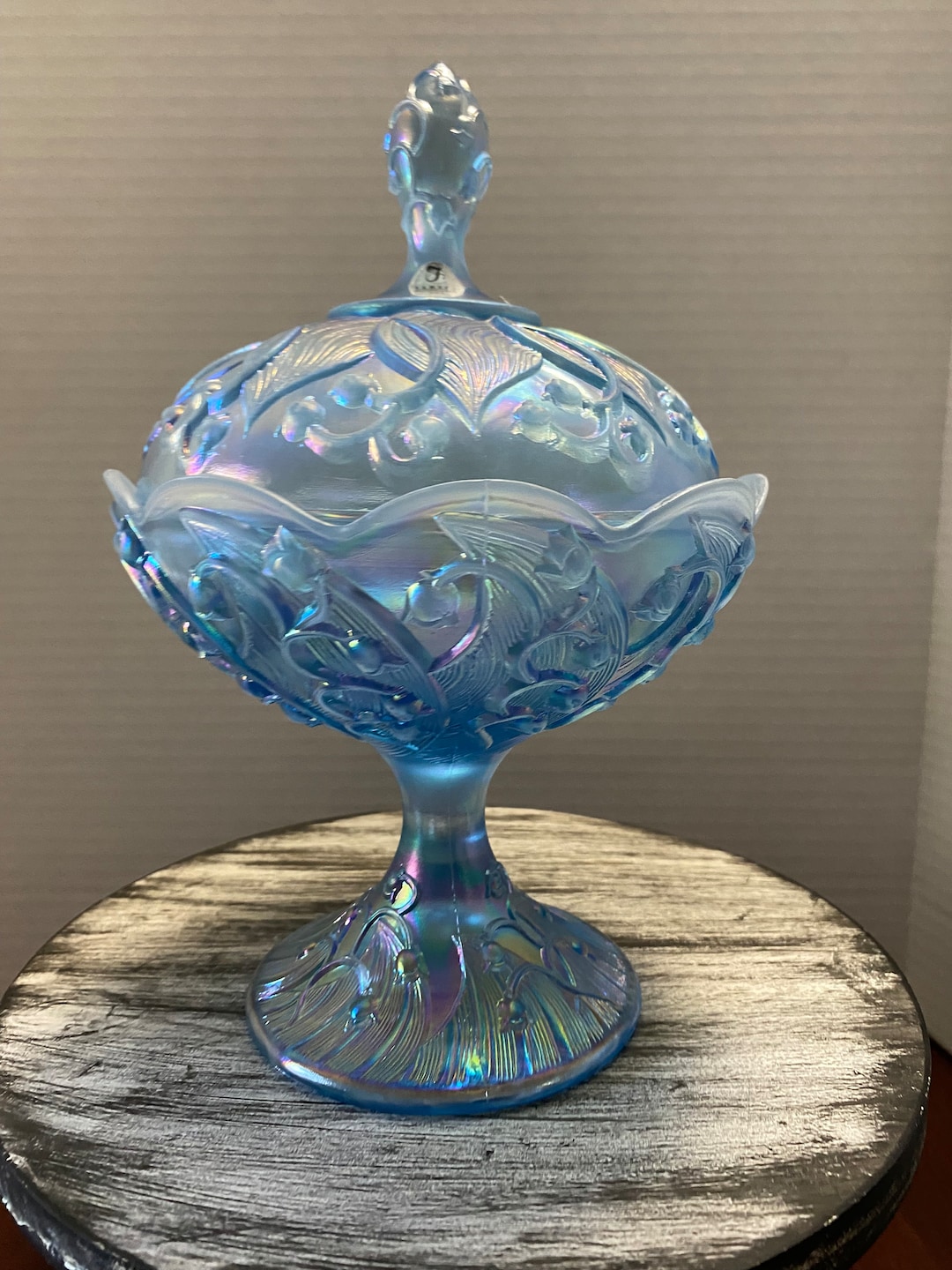 Vintage Fenton Lily of the Valley Iridescent Pedestal Covered Candy ...
