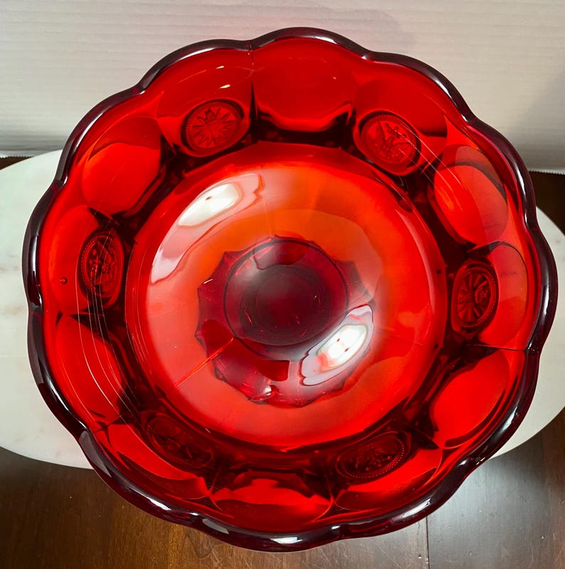 Vintage Fostoria Coin Dot Ruby Red Pedestal Bowl - Etsy