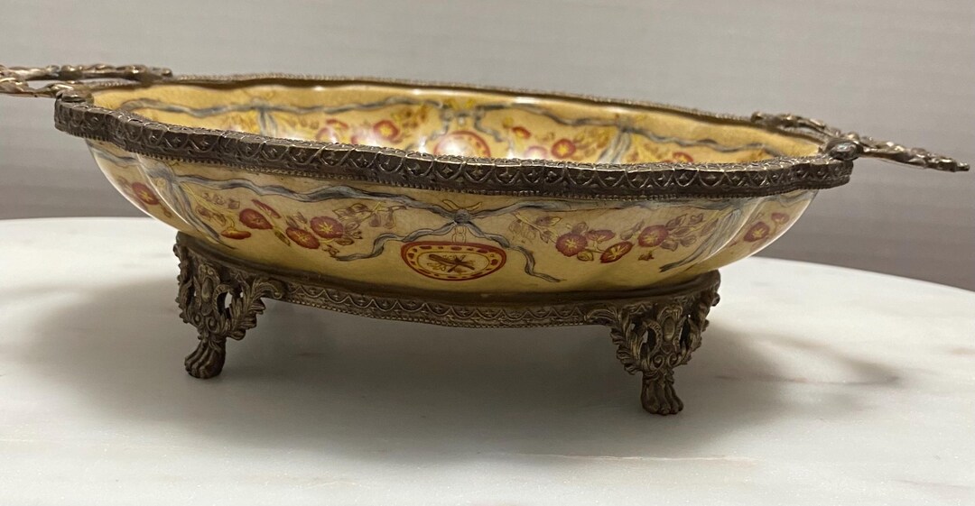 Vintage Hua Rong Tang Zhi Porcelain and Brass Dish - Etsy