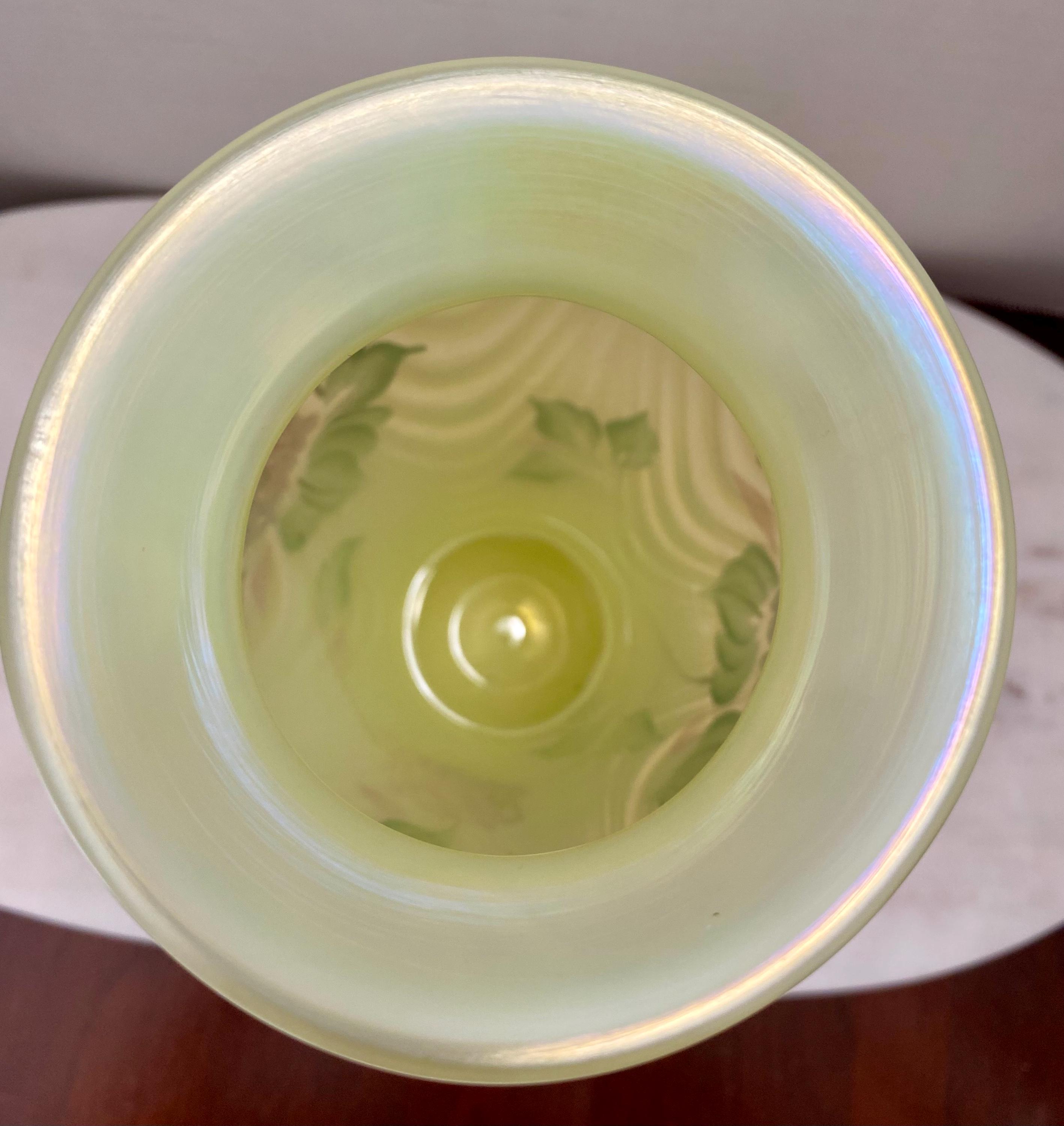 Vintage Fenton Opalescent Hand Painted Vaseline Vase - Etsy