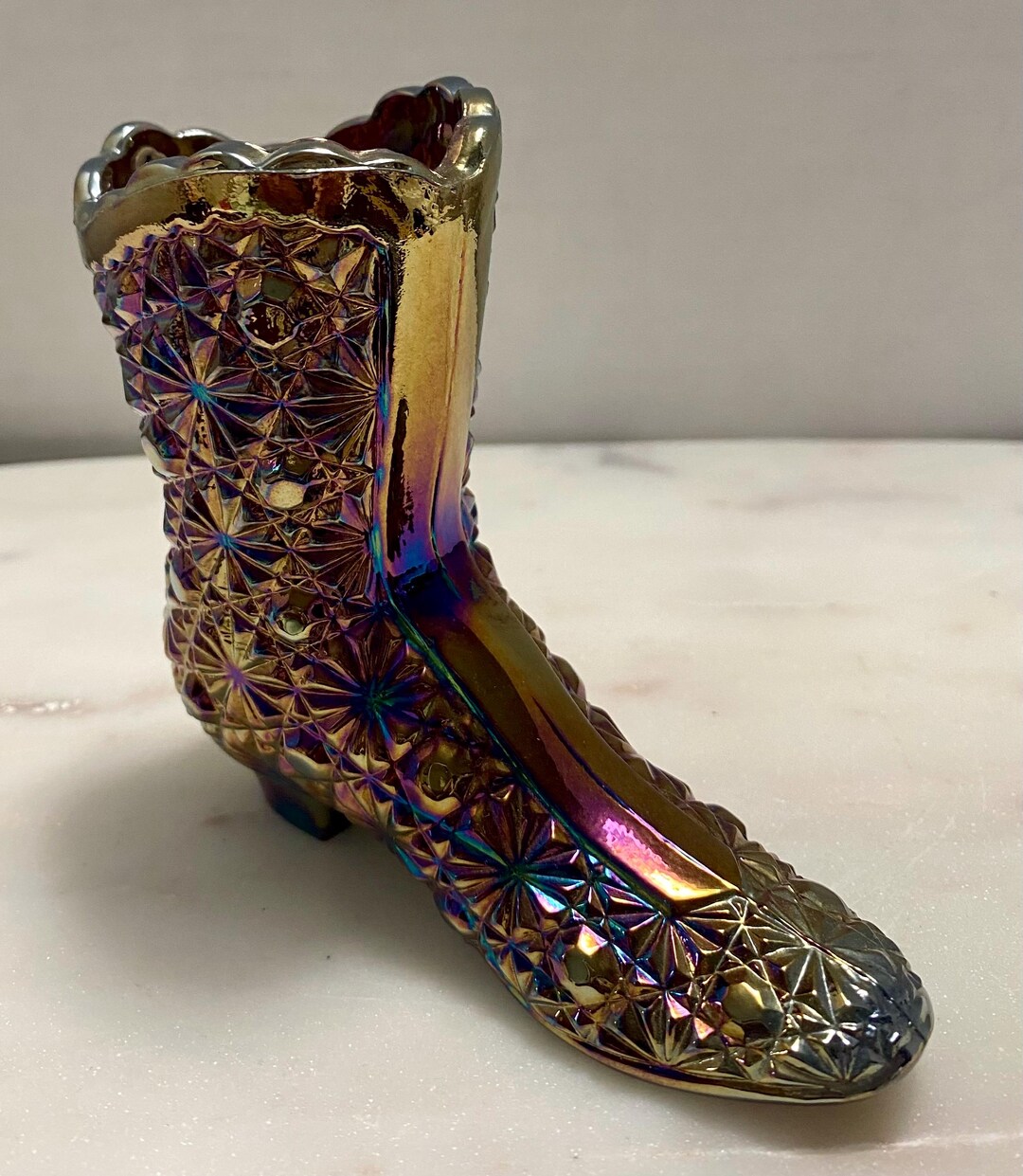 Vintage Carnival Glass Button and Daisy Pattern Fenton Boot - Etsy