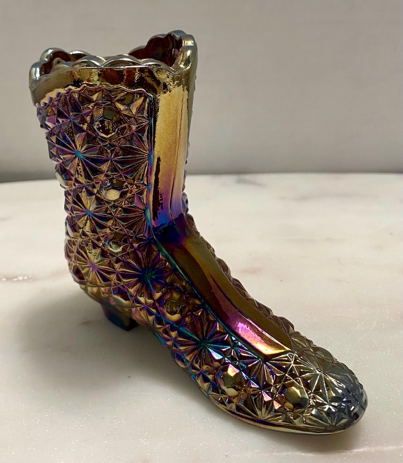 Vintage Carnival Glass Button and Daisy Pattern Fenton Boot - Etsy