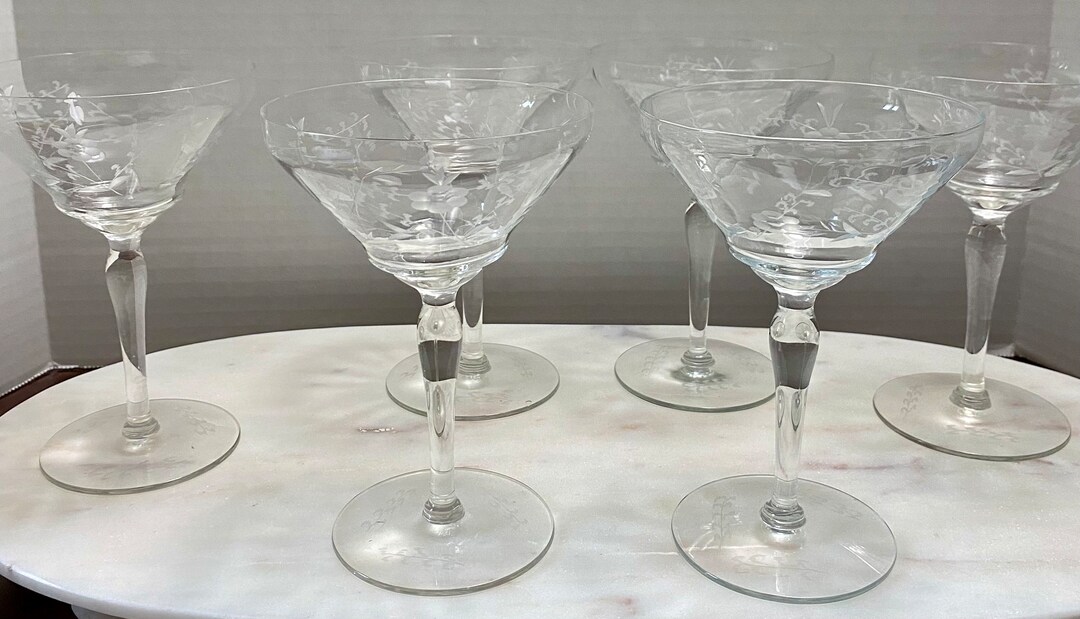 Libby Rock Sharpe Cut Crystal Paneled Martini Glasses - Etsy