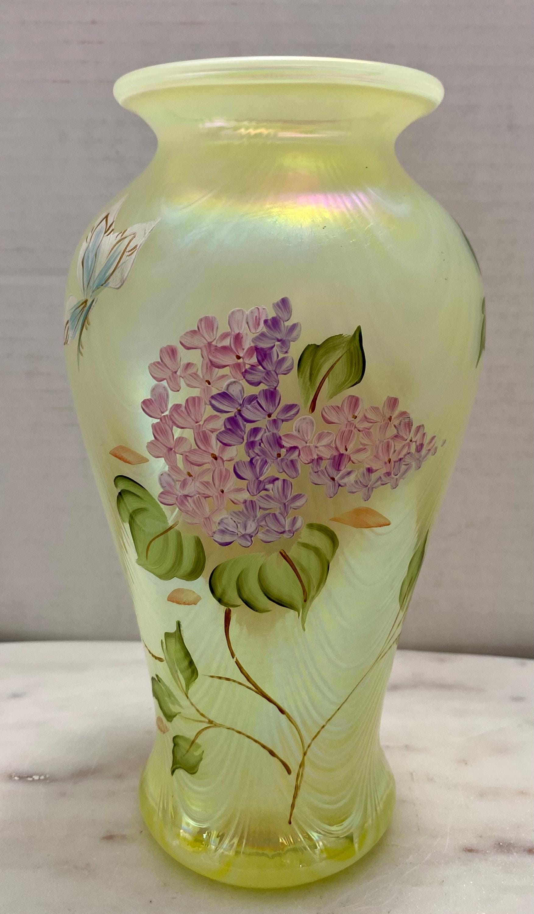 Vintage Fenton Opalescent Hand Painted Vaseline Vase - Etsy