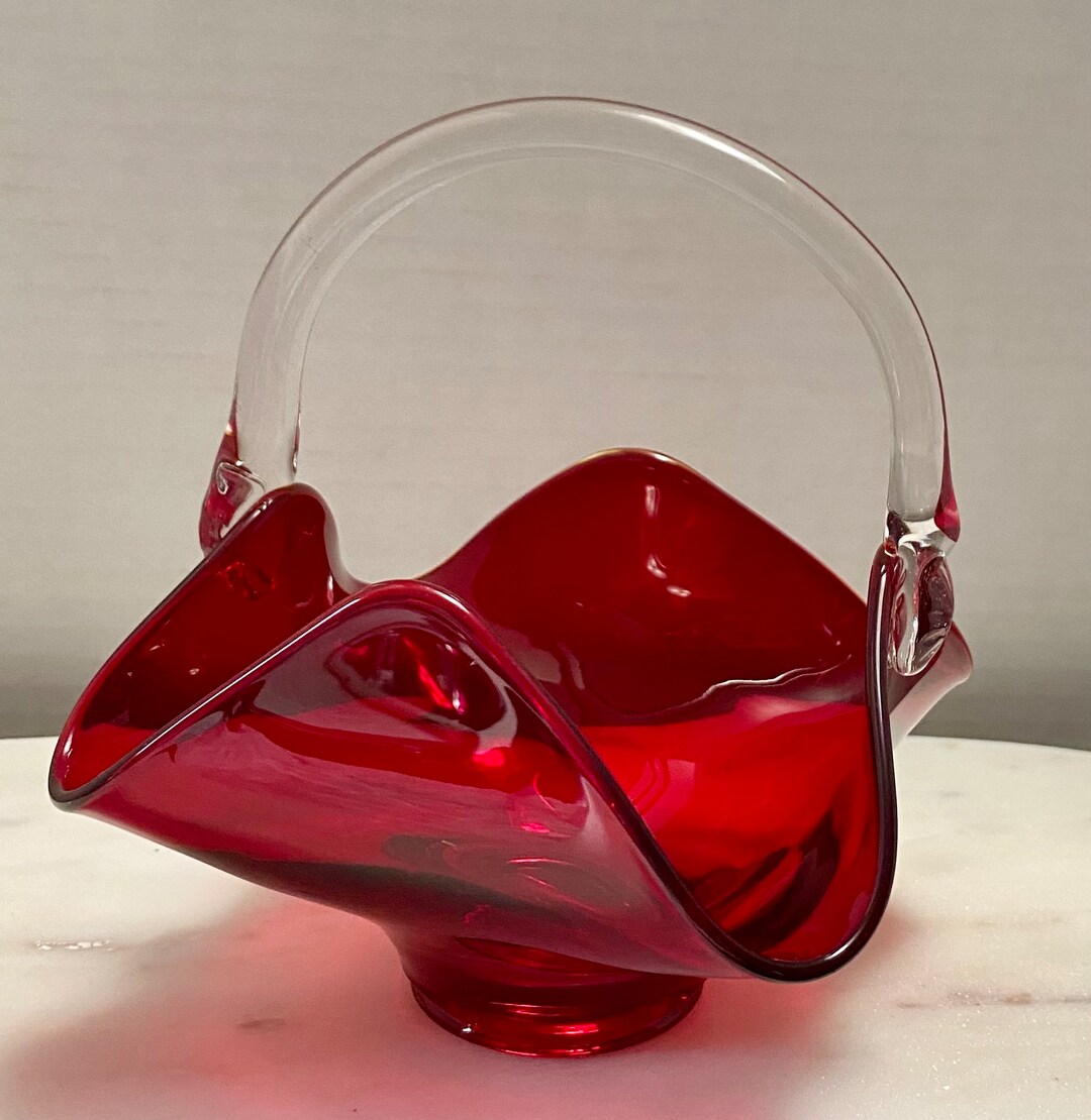 Viking Red Handkerchief Style Basket With Crystal Handle - Etsy