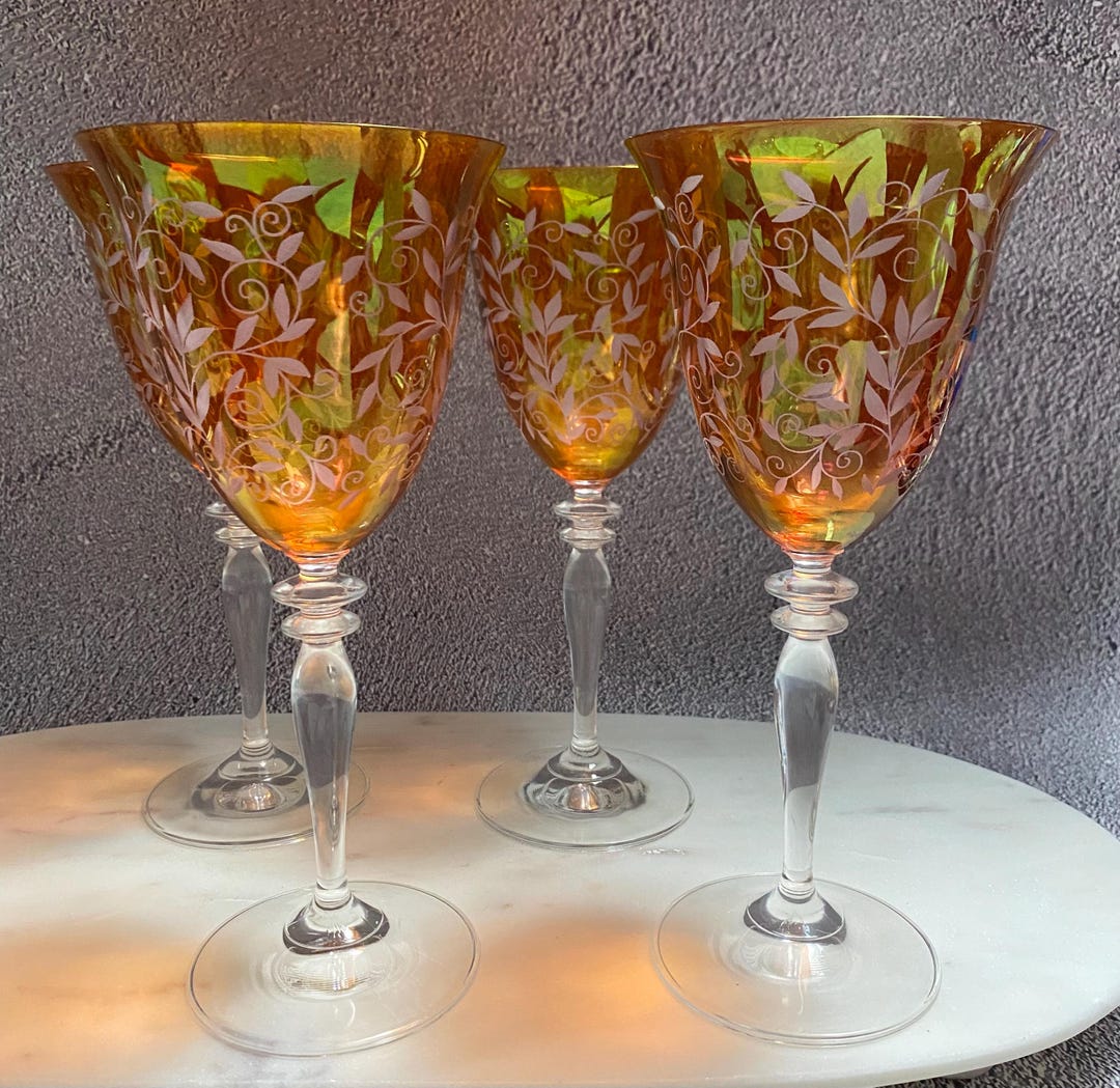 Vintage Reed & Barton Miller Rogaska Crystal Venetian Amber Wine Flutes ...