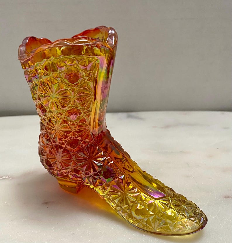 Vintage Carnival Amberina Glass Fenton Boot - Etsy