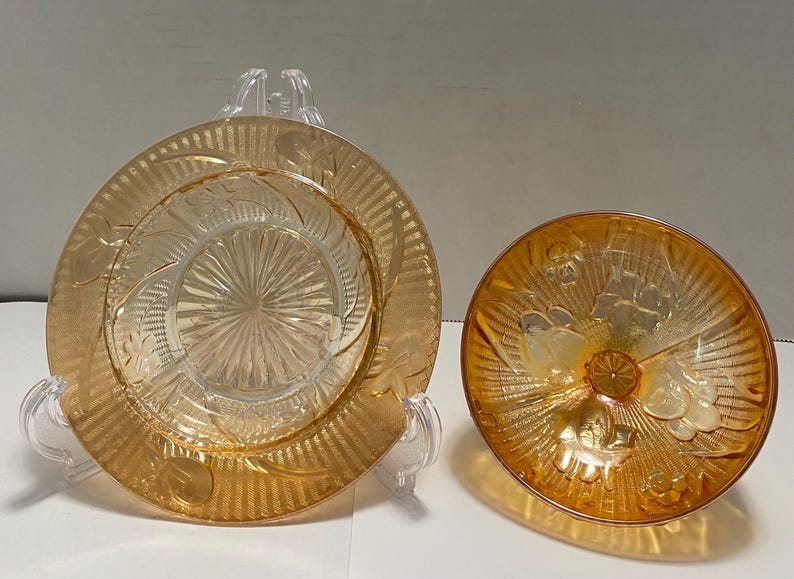 Vintage Jeannette Glass Iridescent Iris and Herringbone Covered Covered ...