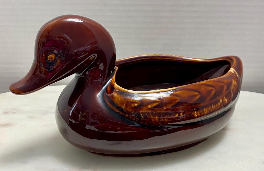 Vintage Hull Pottery Brown Glazed Duck Planter,candy Dish, Trinket Bowl ...