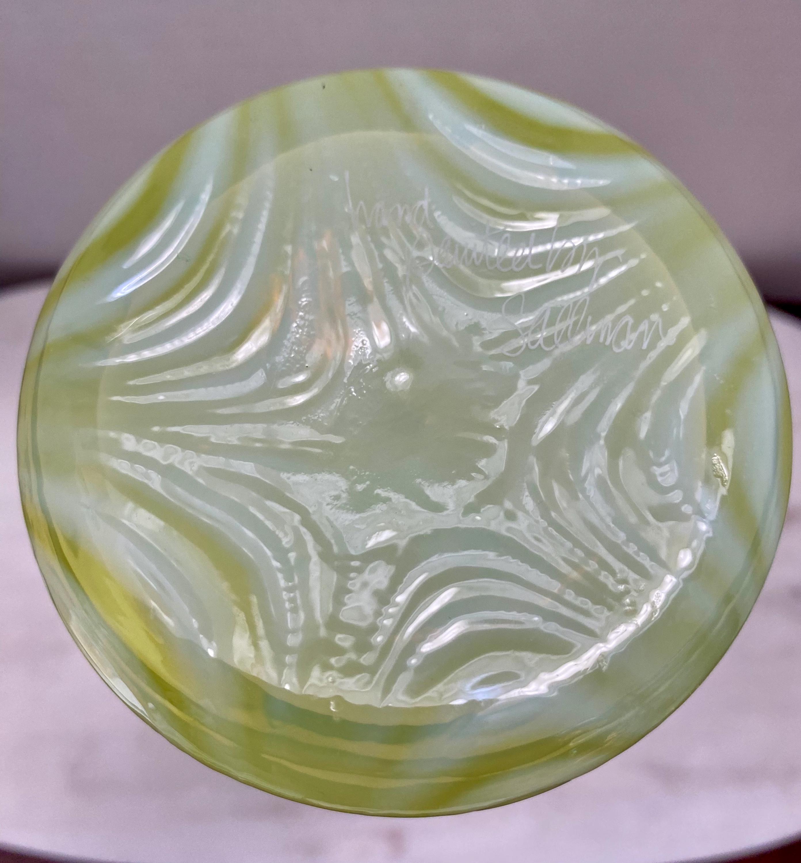 Vintage Fenton Opalescent Hand Painted Vaseline Vase - Etsy