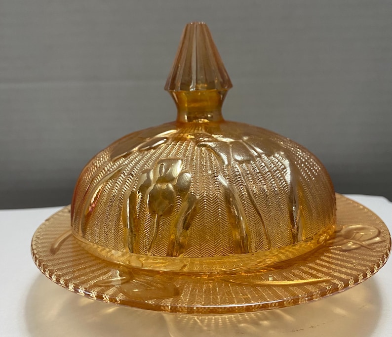 Vintage Jeannette Glass Iridescent Iris and Herringbone Covered Covered ...