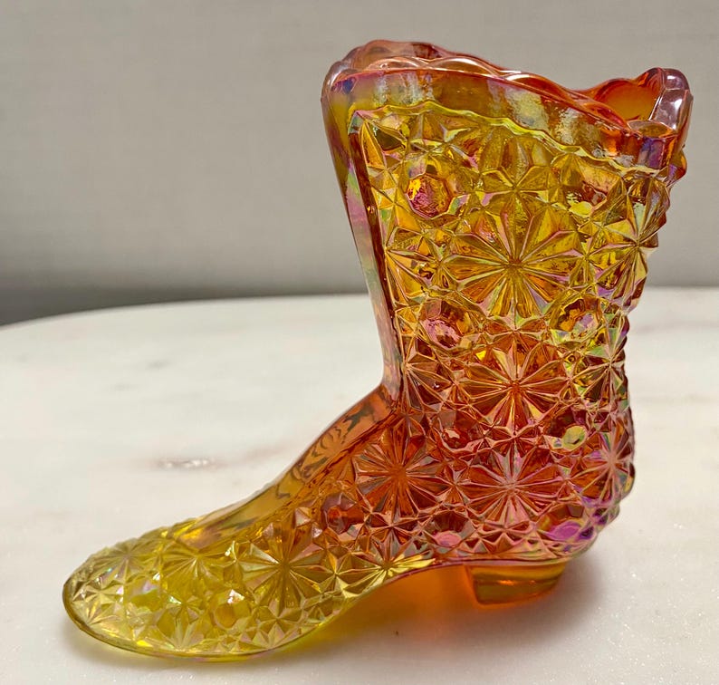 Vintage Carnival Amberina Glass Fenton Boot - Etsy