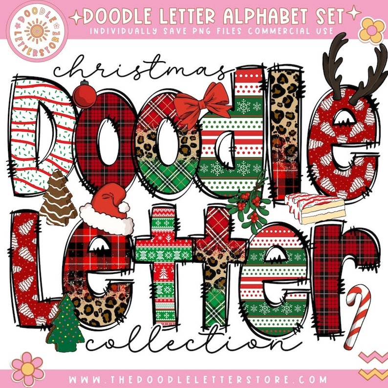 Christmas Clip Art Doodle Letters and Numbers, Uppercase Alphabet Set ...