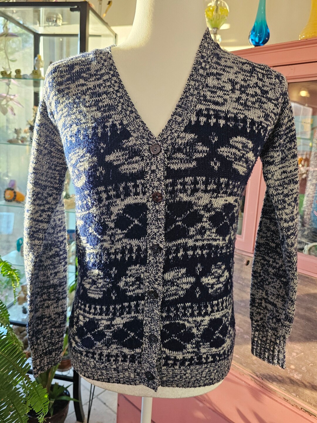 1960's Marled Blue Fair Isle Cardigan Sweater - Etsy