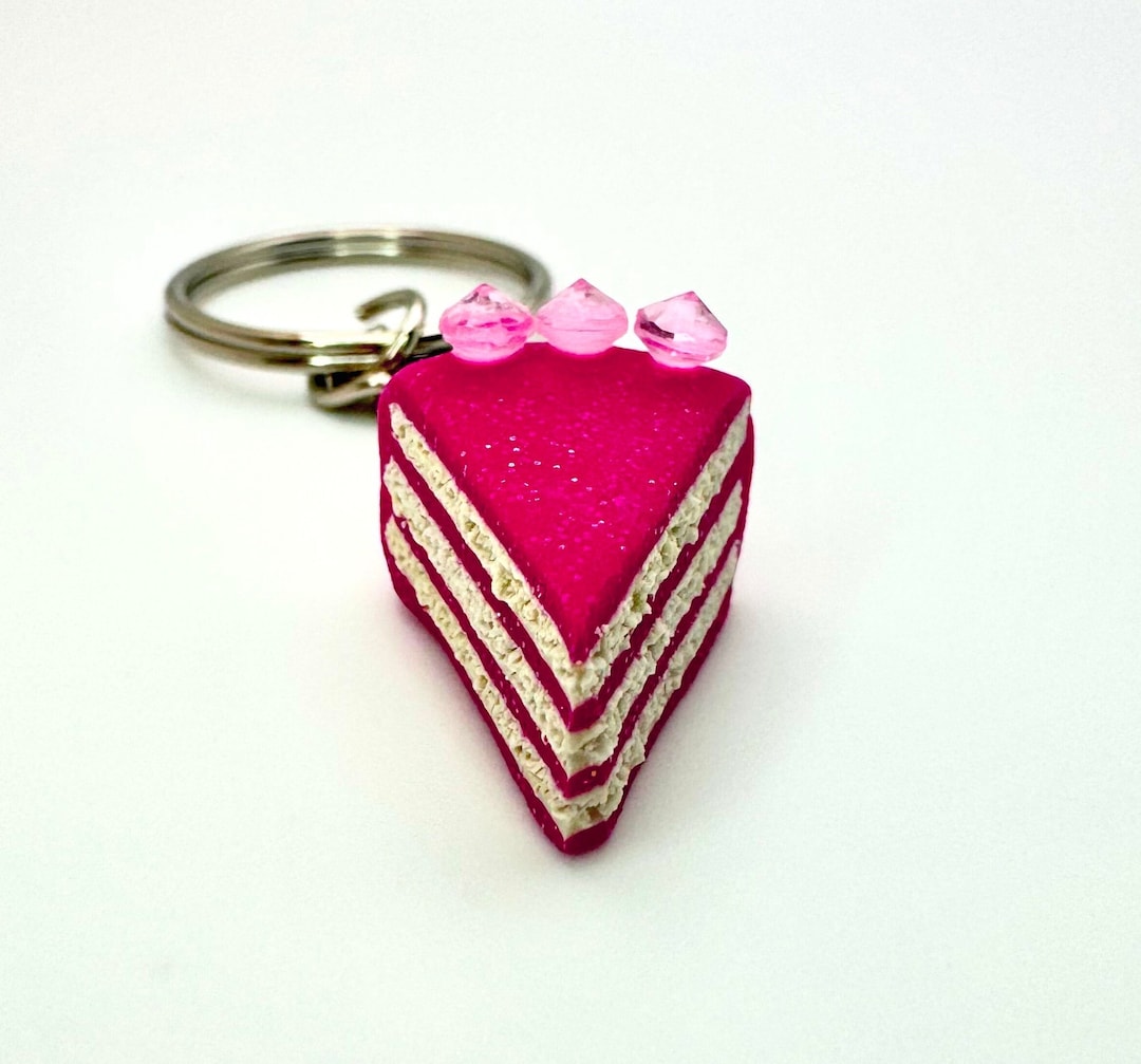 Pink Sparkly Cake Slice Bling Keychain Polymer Clay//sparkly Pink ...