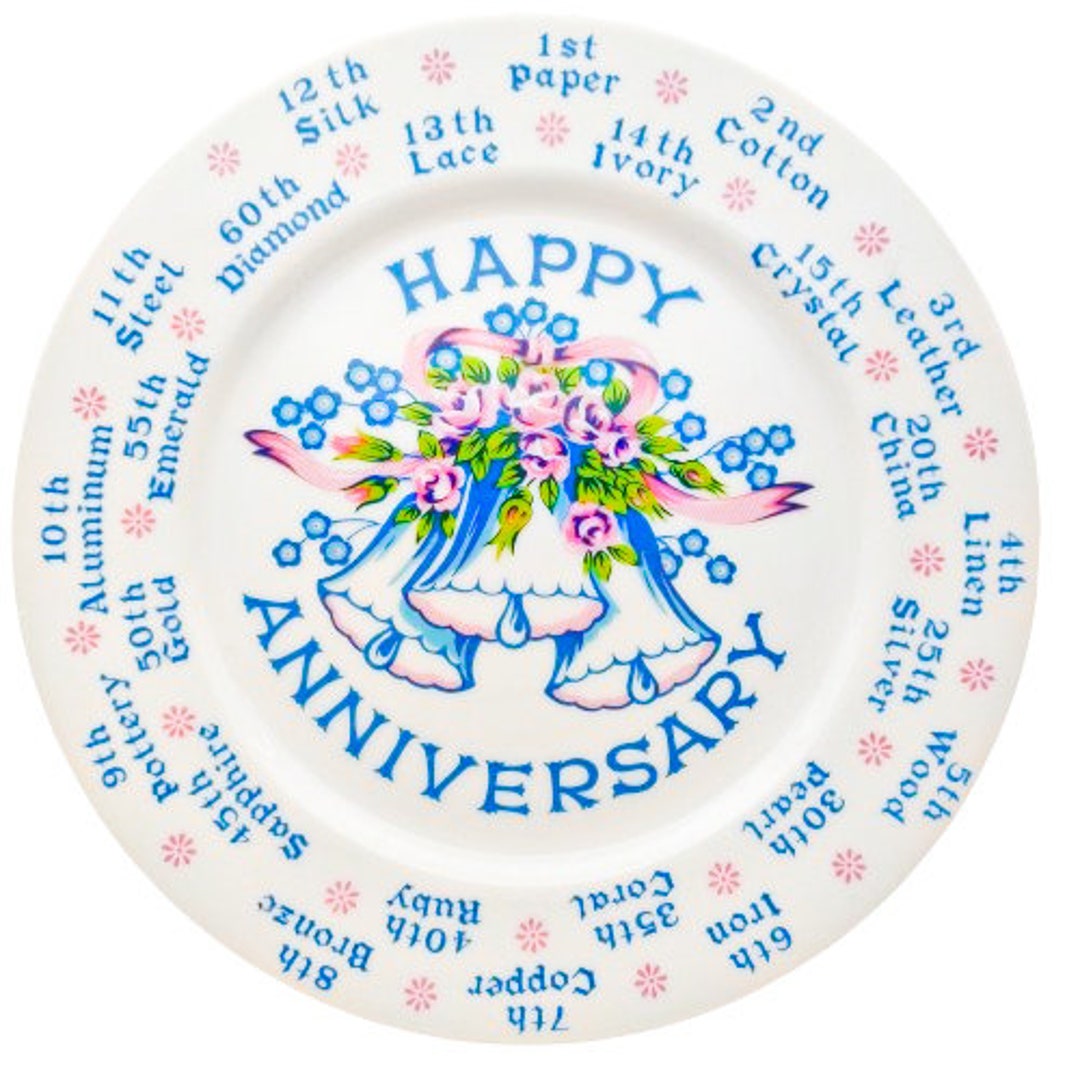 Happy Anniversary Floral Decorative Plate Gift for Couples Traditional ...