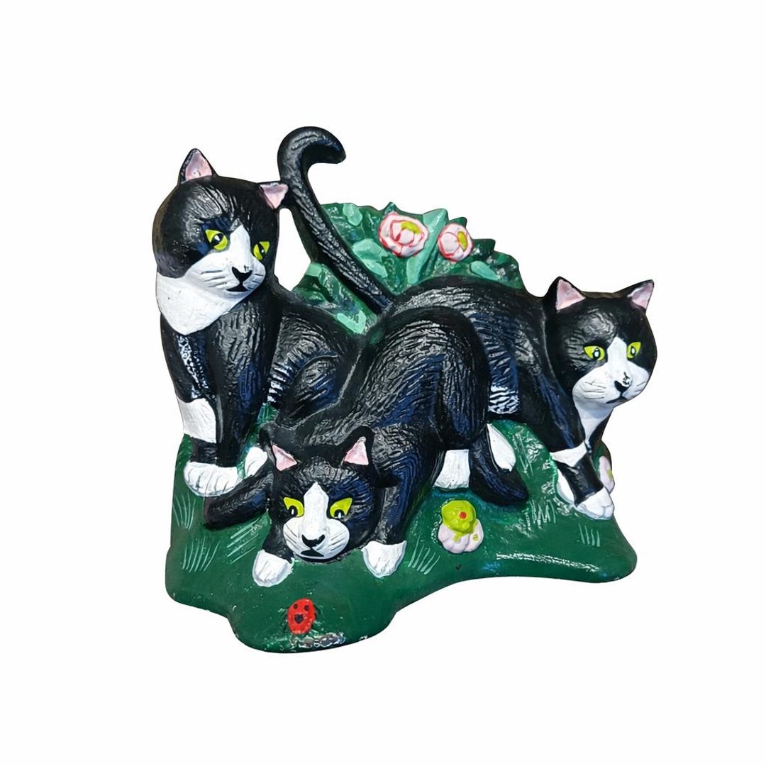 Vintage Cast Iron Cat Family Doorstop Heavy Hand Painted Decor - Etsy