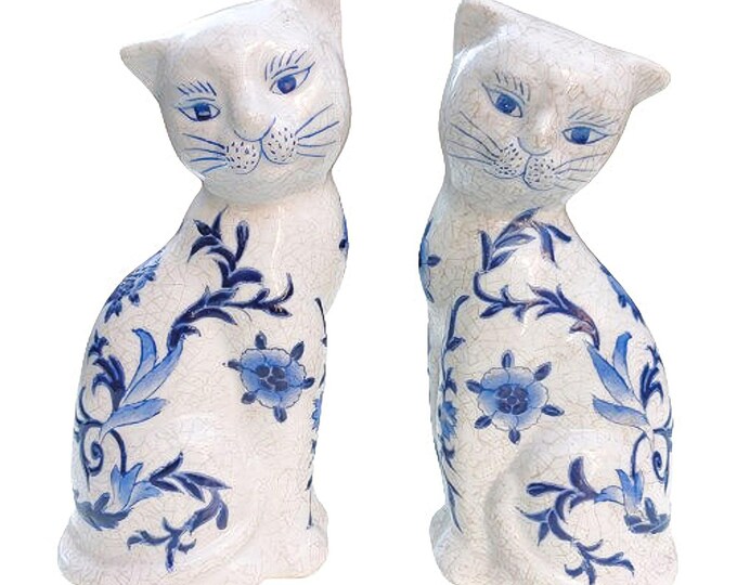 Blue Ceramic Cat - Etsy