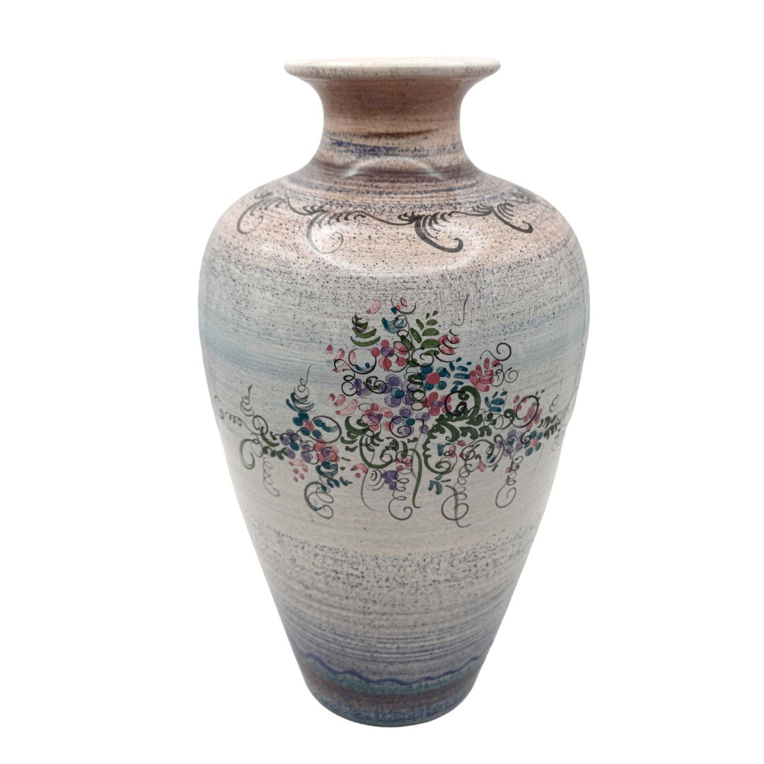 Artisan Hand-painted Ceramic Vase Elegant Floral and Vine Design ...