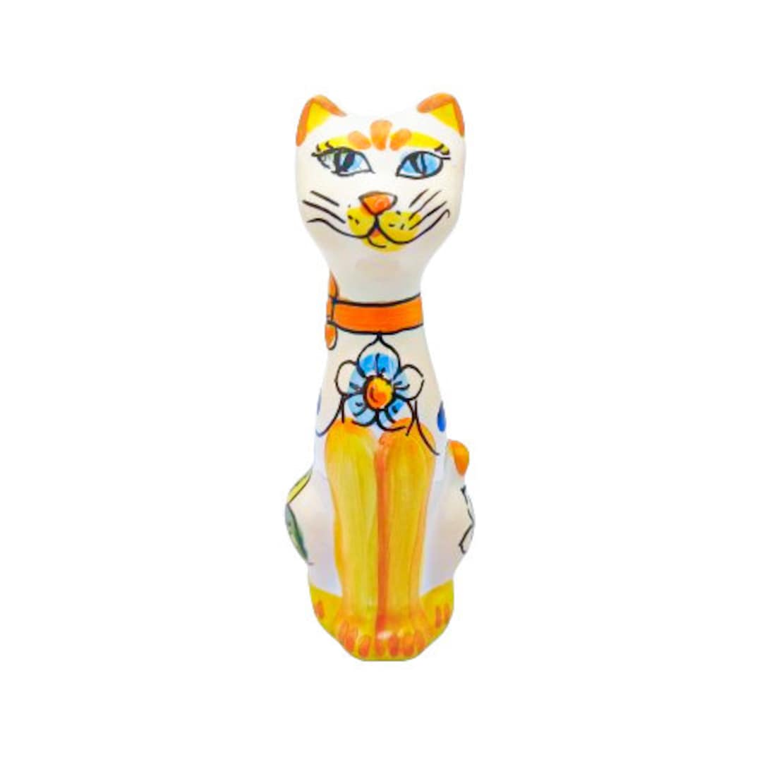 Vintage Italian Long Neck Cat Figurine Collectable Italy Hand Painted ...