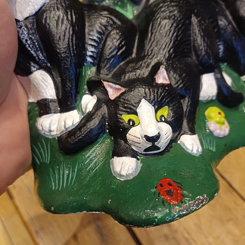 Vintage Cast Iron Cat Family Doorstop Heavy Hand Painted Decor - Etsy