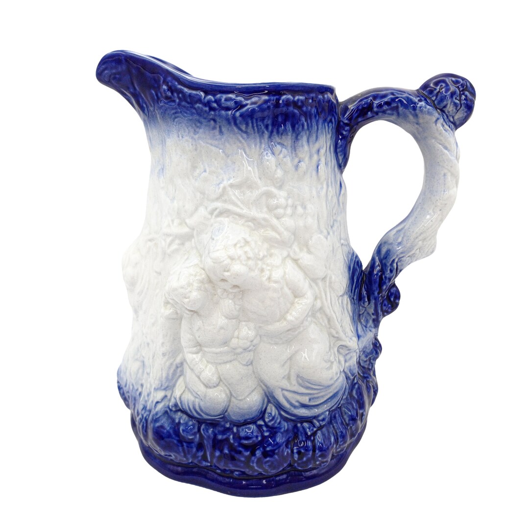 Burleigh Staffordshire Ironstone Pitcher Blue White Reproduction ...
