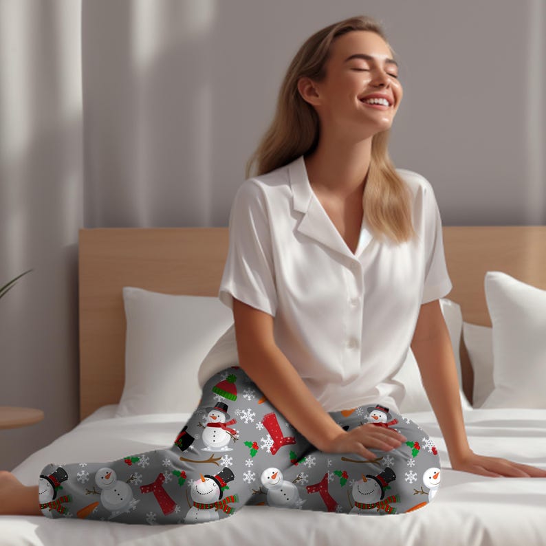 Snowman Winter Pajama Pants, Snowmen and Parts Lounge Wear for Women ...