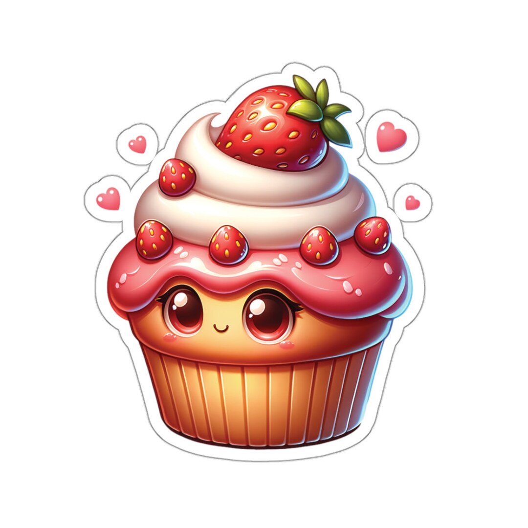 Cute Strawberry Cupcake Sticker, Cupcake Sticker, Stickers, Gift for ...