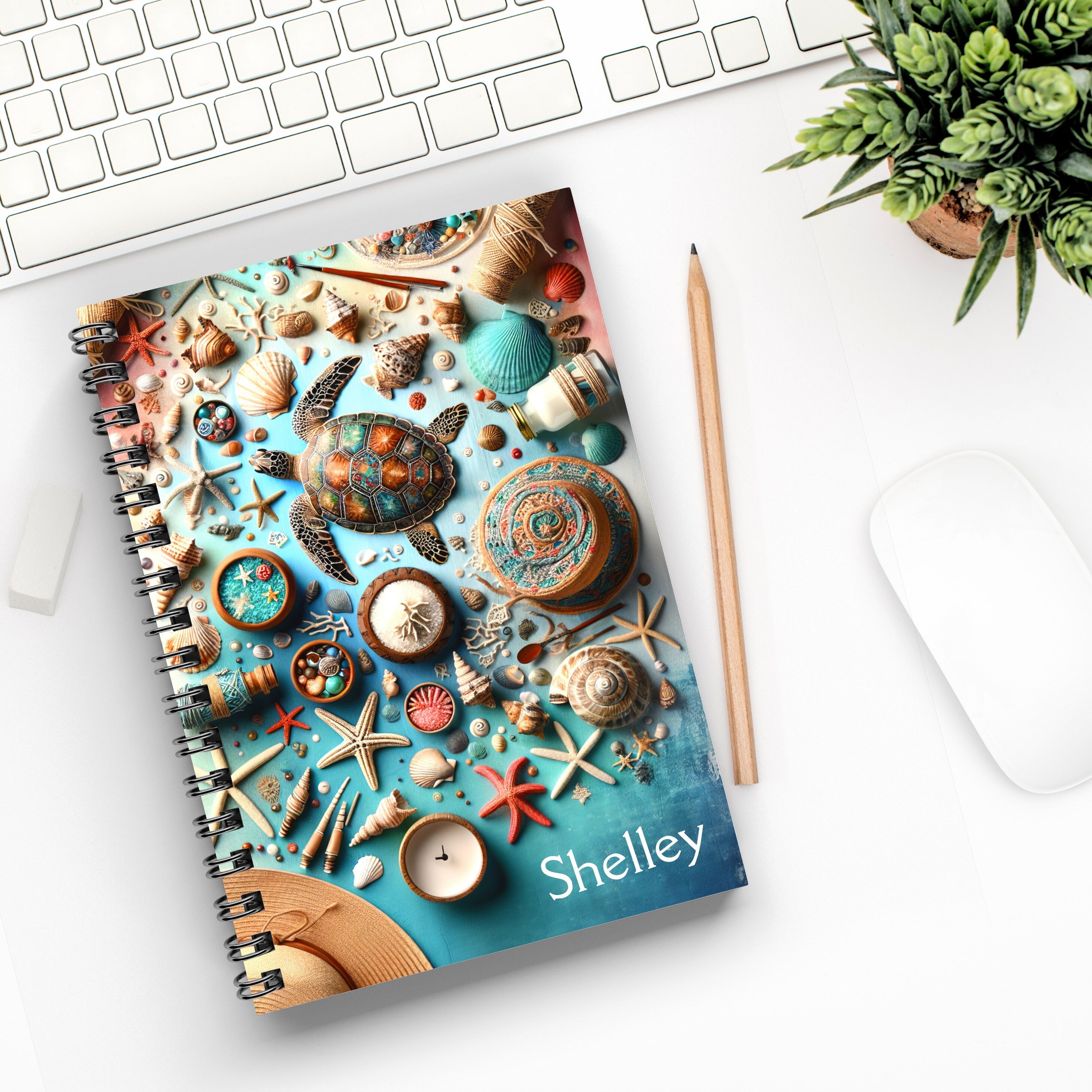 Personalized Sea Life Notebook, Custom Name Sea Turtle Spiral Journal ...