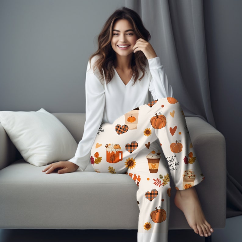 Fall Pajama Pants, Pumpkin Latte Fall is in the Air Pjs, Fall Vibes PJ ...