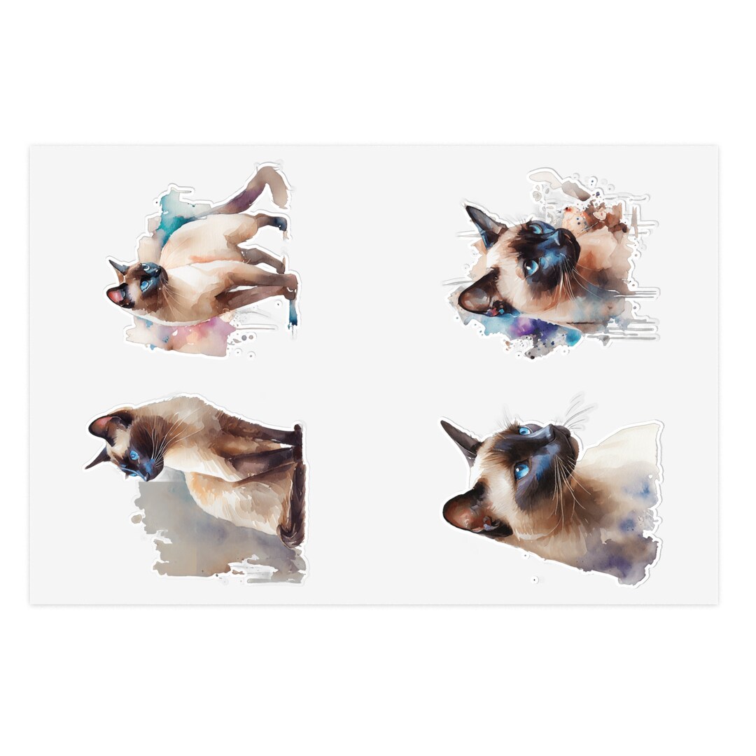 Watercolor Siamese Cat Sticker Sheet, Siamese Cat Lovers, Cat Lover ...