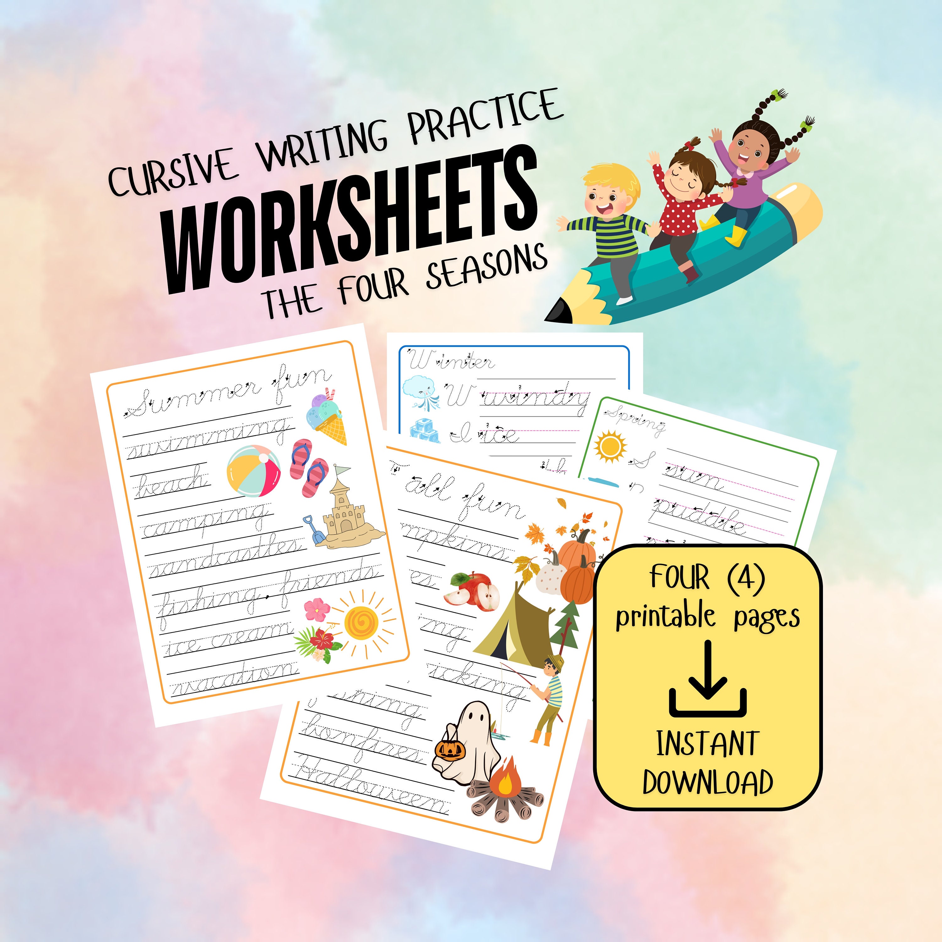 Printable Cursive Writing Worksheets, Four Seasons Cursive Practice ...