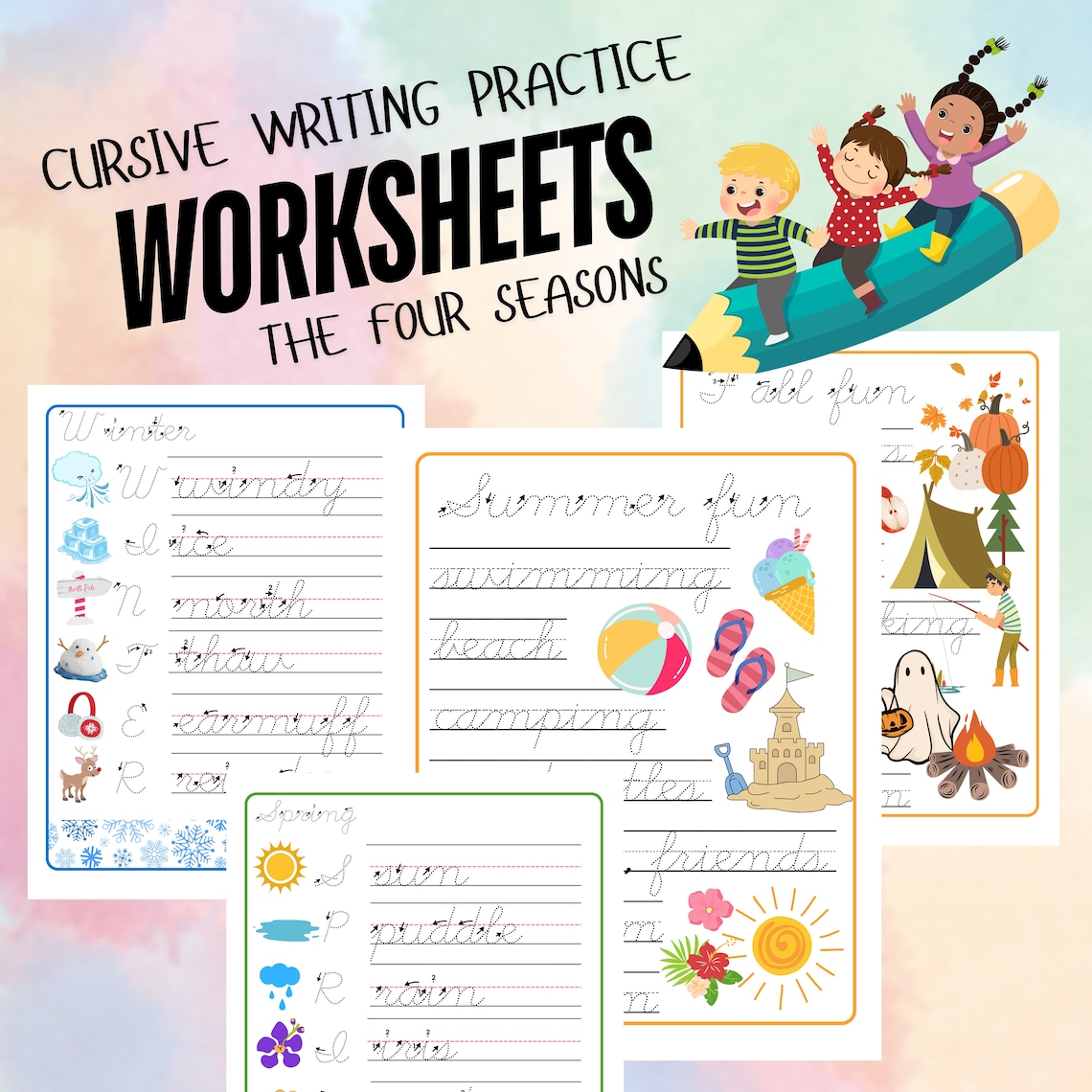 Printable Cursive Writing Worksheets, Four Seasons Cursive Practice ...