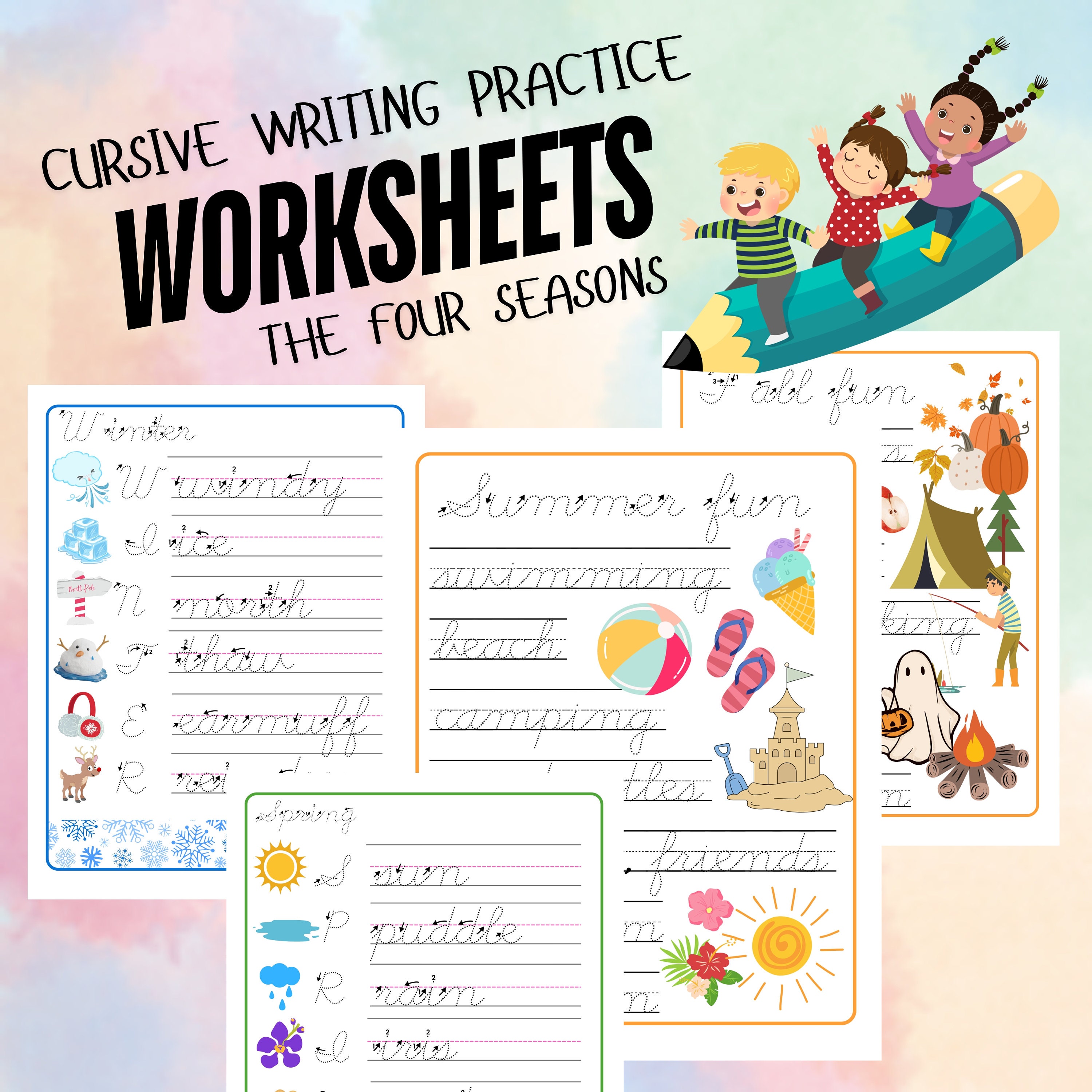 Printable Cursive Writing Worksheets, Four Seasons Cursive Practice ...