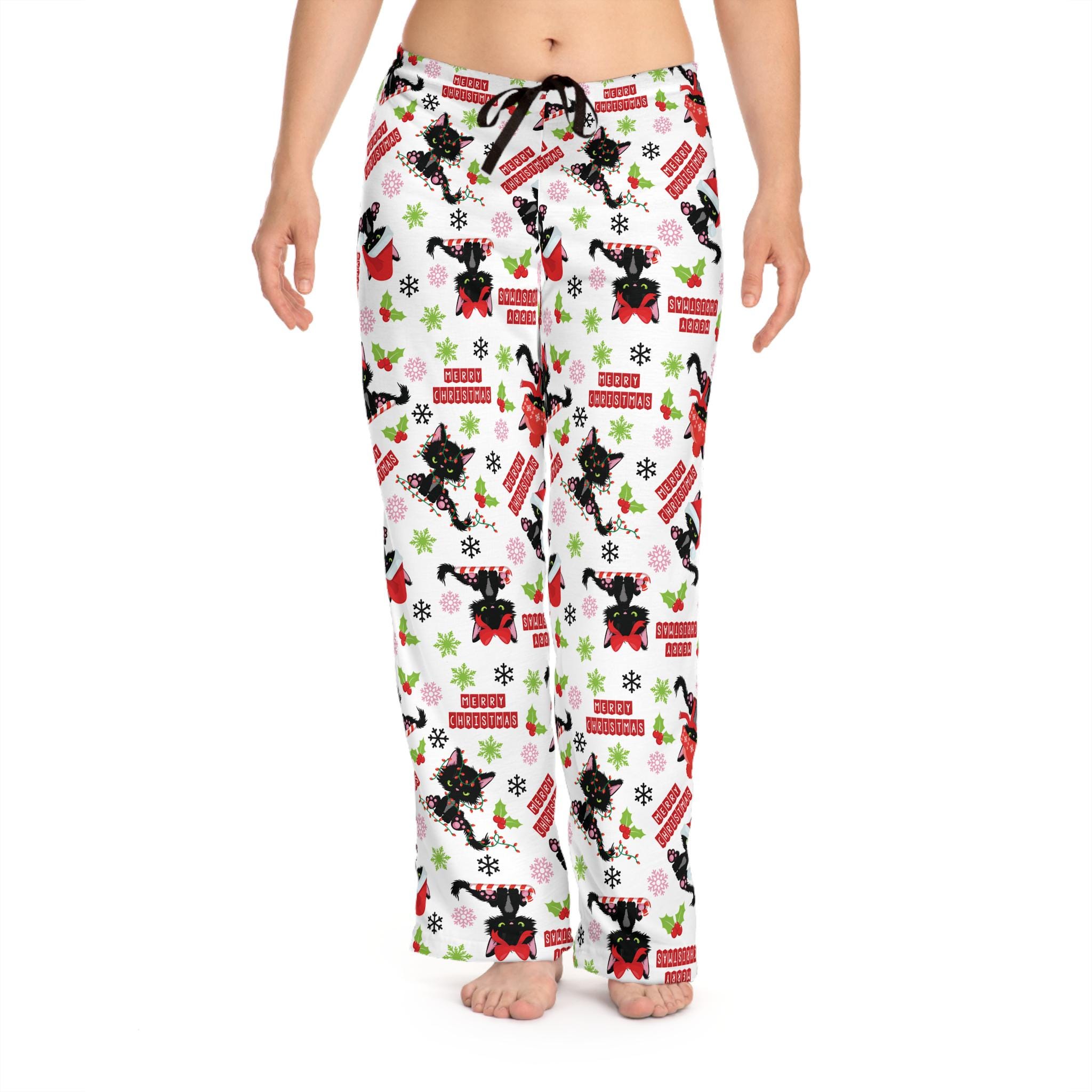 Grumpy Christmas Black Cat PJ Pants, Xmas Cat Lounge Pants, Christmas ...