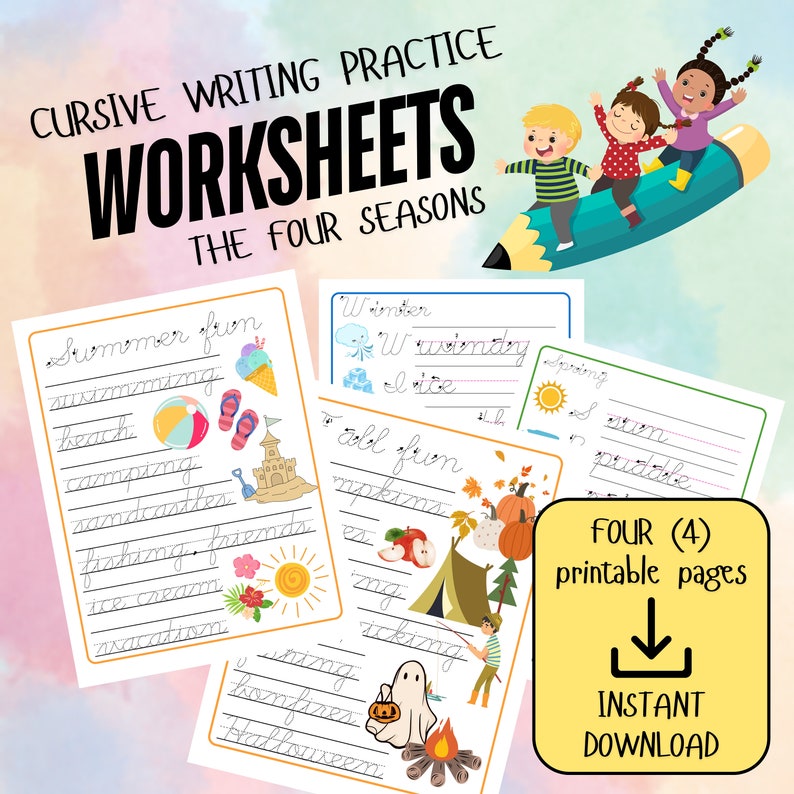Printable Cursive Writing Worksheets, Four Seasons Cursive Practice ...