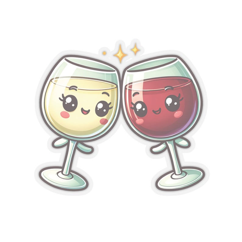 Cute White Wine and Red Wine Sticker, Wine Lovers Sticker, Drink ...